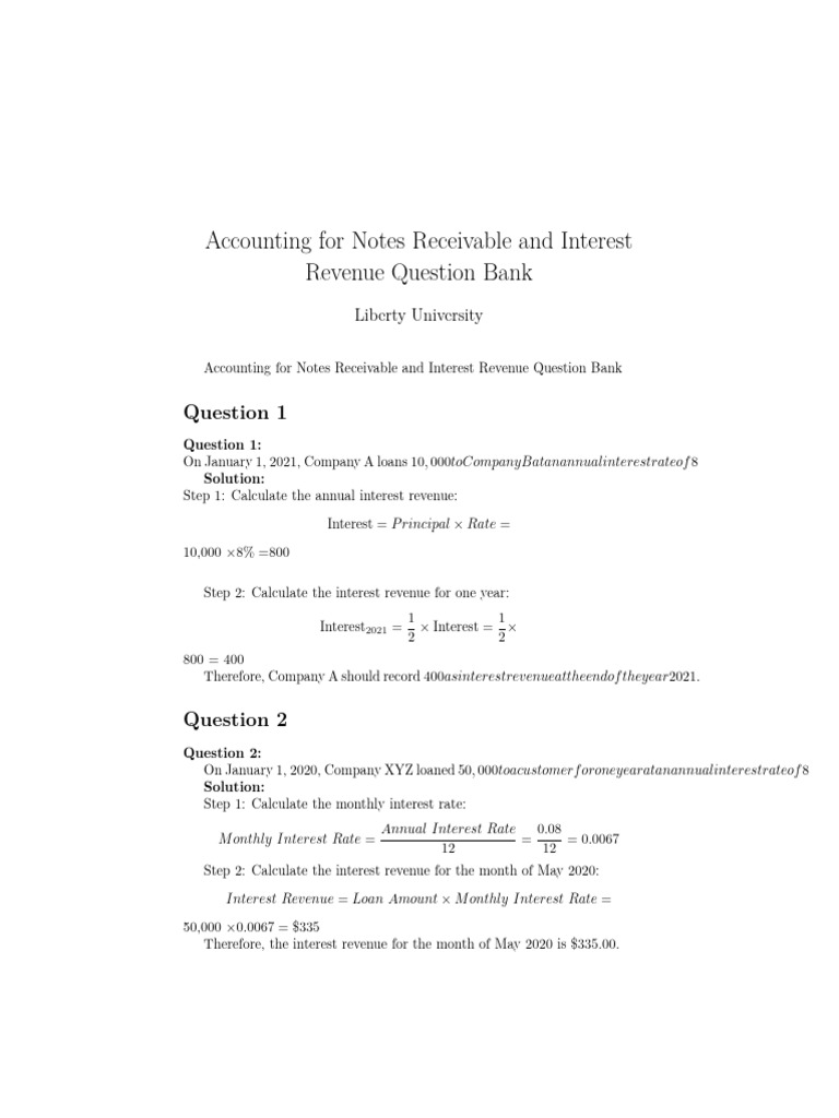 Accounting For Notes Receivable and Interest Revenue Question Bank ...