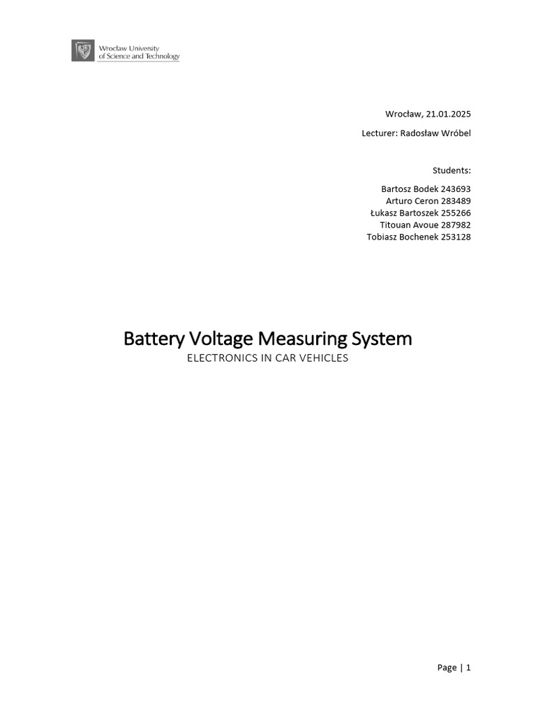 Car Battery Voltage Measurement Project-Report | PDF | Voltage | Resistor