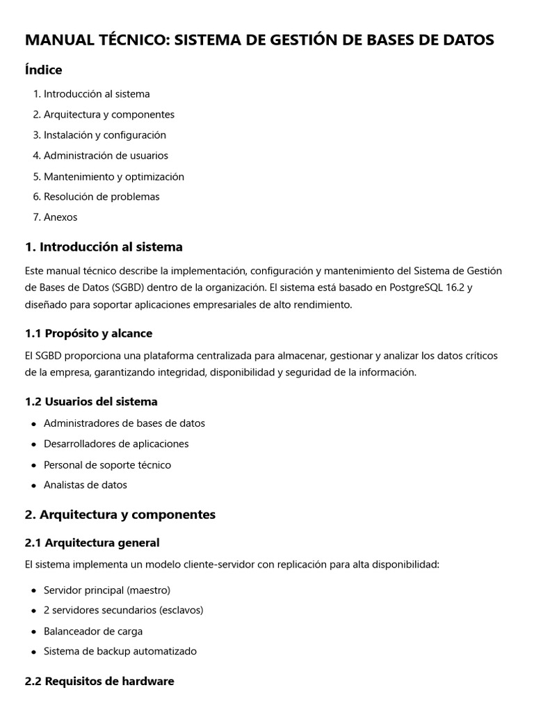 Manual de Sistema de Gestión de Bases de Datos | PDF | Bases de datos | Servidor (Computación)