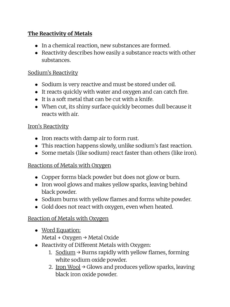 The Reactivity of Metals | PDF | Chemical Reactions | Magnesium