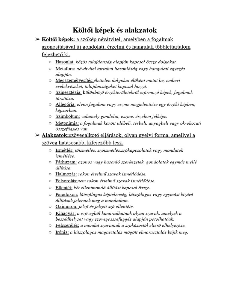 Költői Képek És Alakzatok | PDF