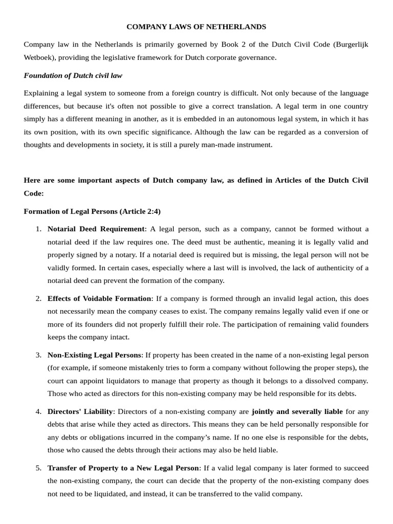 Dutch Company Law Overview | PDF | Liquidation | Legal Liability