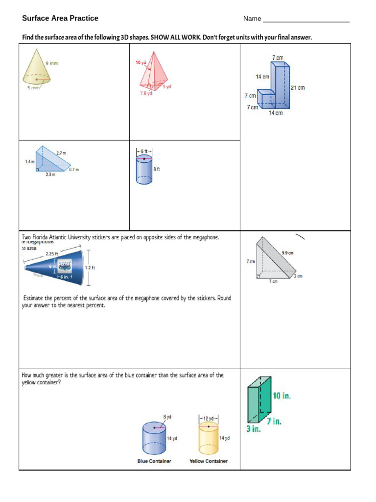 Surface Are A Practice | PDF