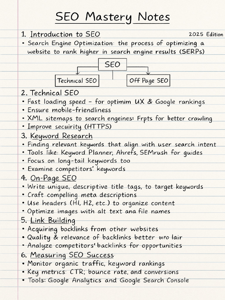 SEO Mastery Notes 2025 | PDF