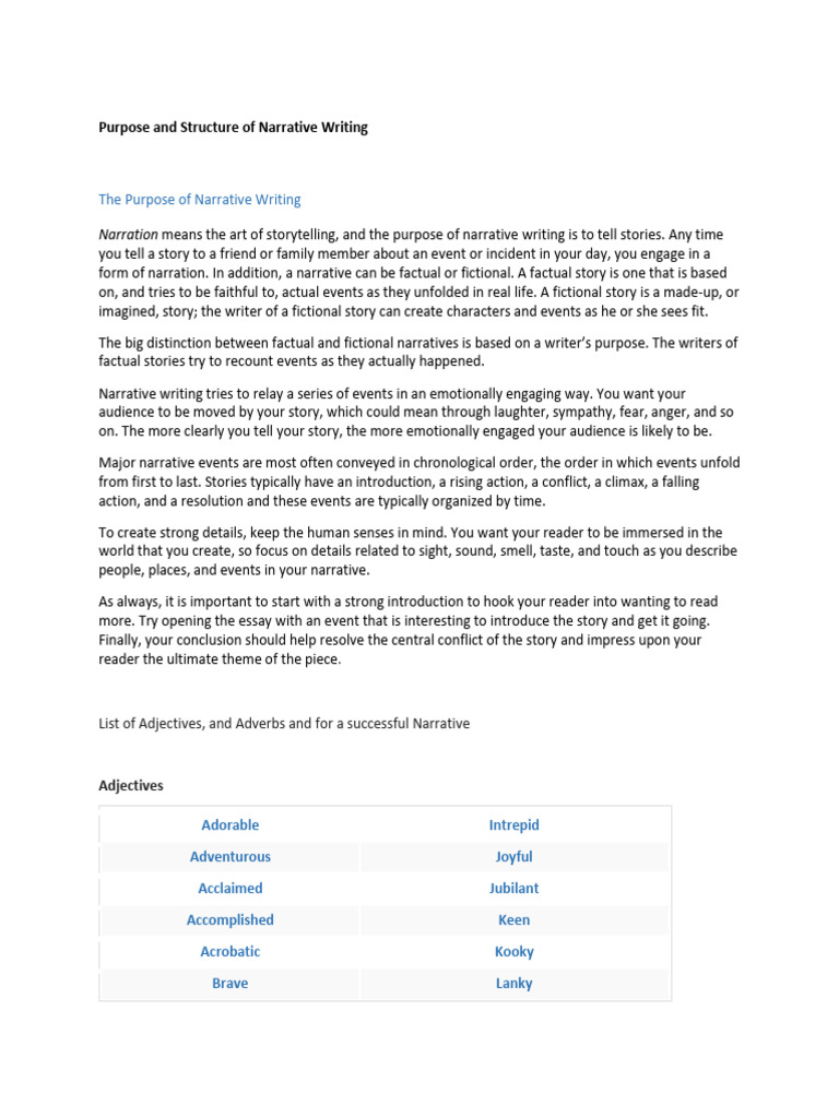 Level I Guidelines and Samples Narrative Writing | PDF | Narrative ...