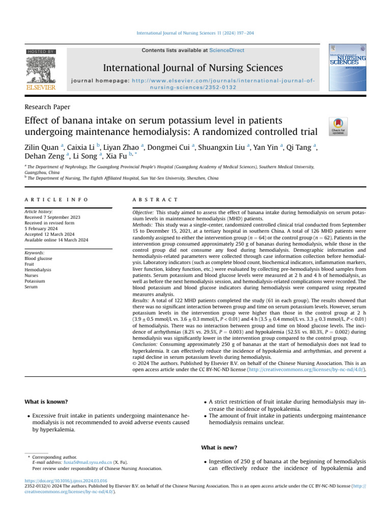 Banana Intake and Potassium in Hemodialysis | PDF | Hemodialysis | Medicine