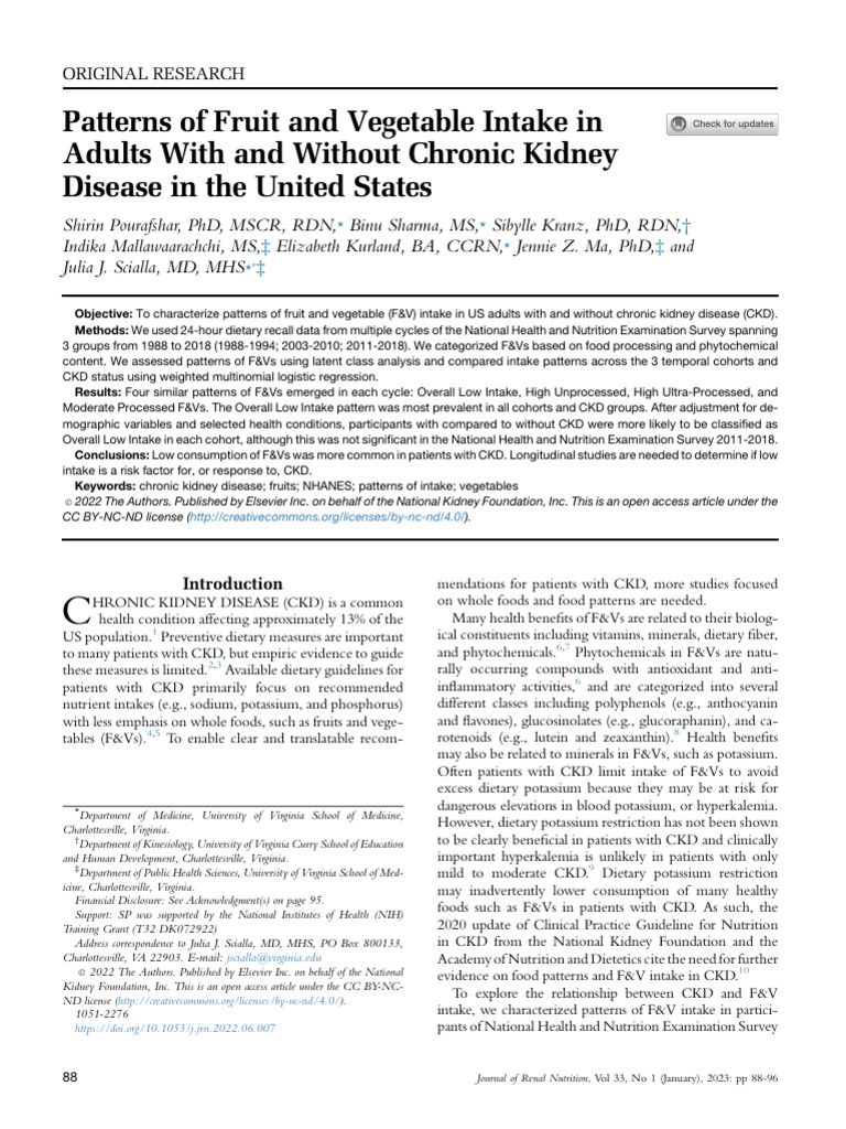 Patterns of Fruit and Vegetable | PDF | Chronic Kidney Disease | Body ...