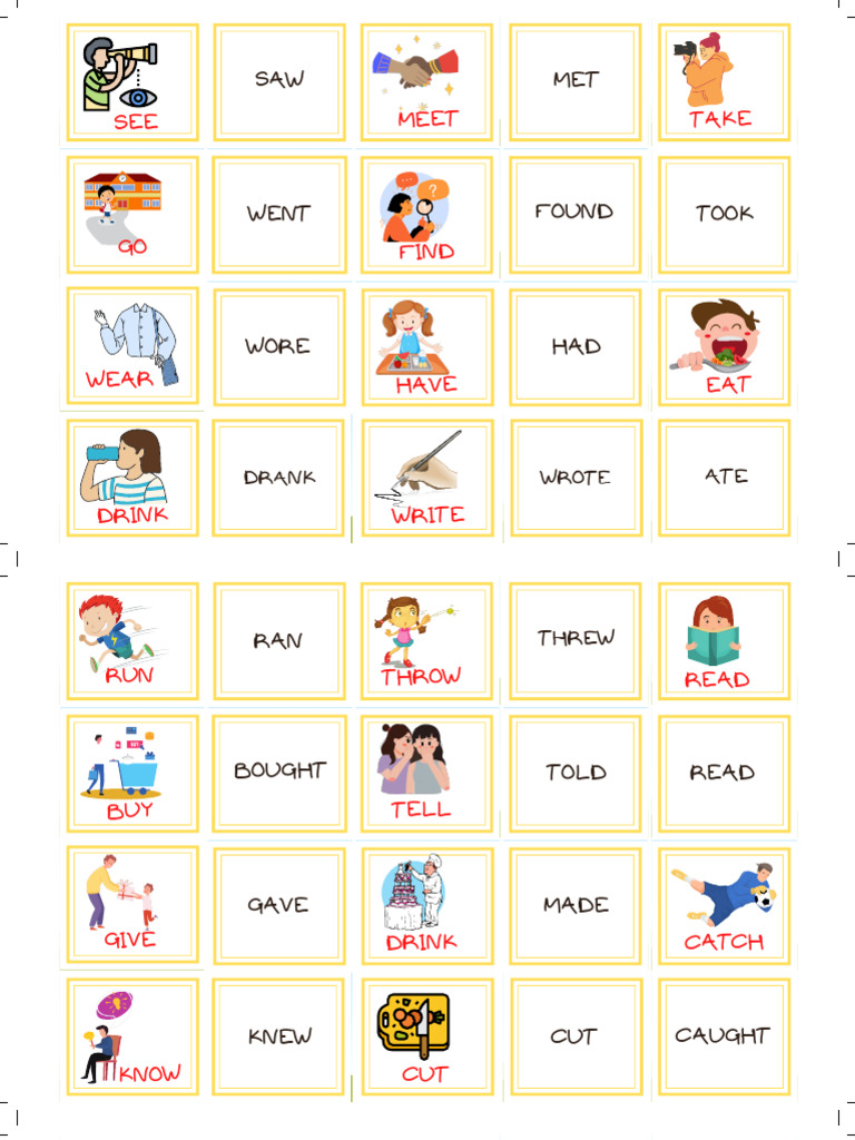Irregular Verbs Memory Game (29.7 × 19cm) | PDF