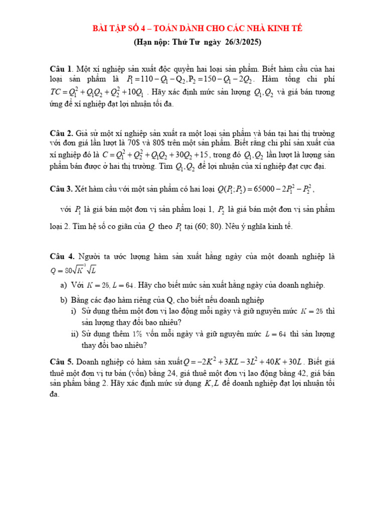 Bai tap so 4_Toan danh cho cac nha kinh te | PDF