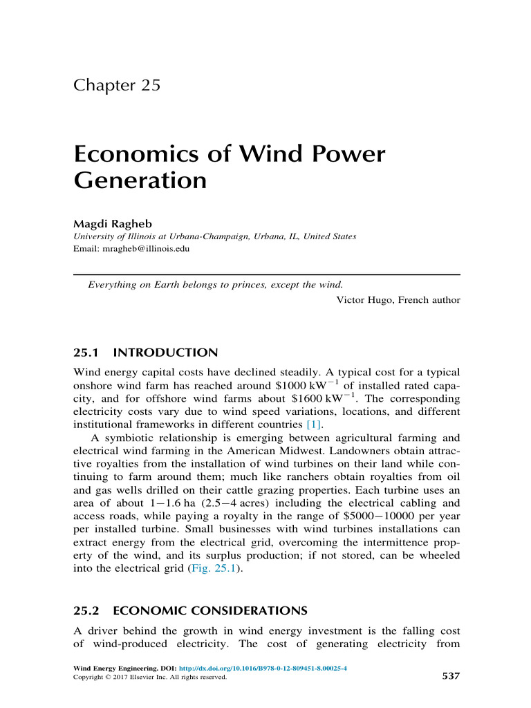 Chapter 25 Economics of Wind Power Generation | PDF | Wind Power | Depreciation