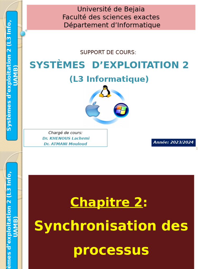 Support de Cours Se2 (Chapitre 2 Synchronisation Des Processus) - VF (Etudiants) | PDF ...