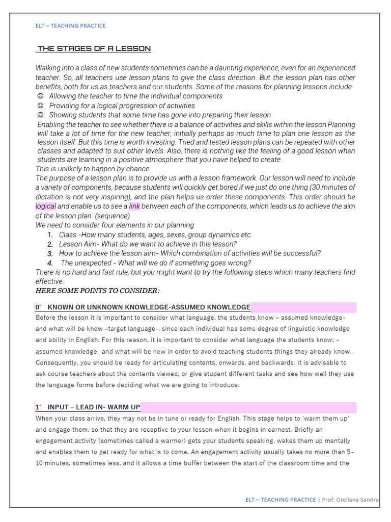 4e-THE STAGES OF A LESSON | PDF | Fluency | Learning