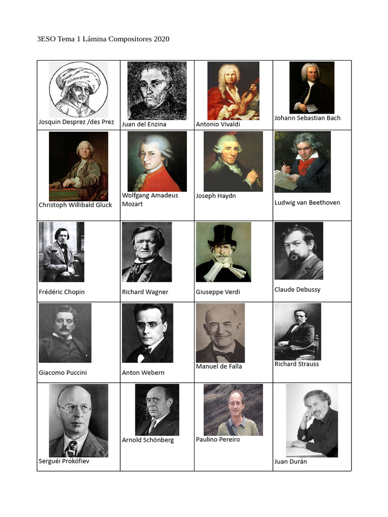 3ESO Tema 1 Lámina Compositores | PDF