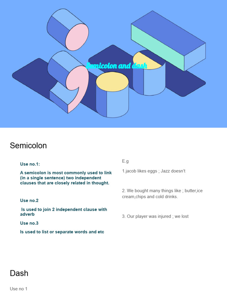 Semicolon and Dash Usage Guide | PDF