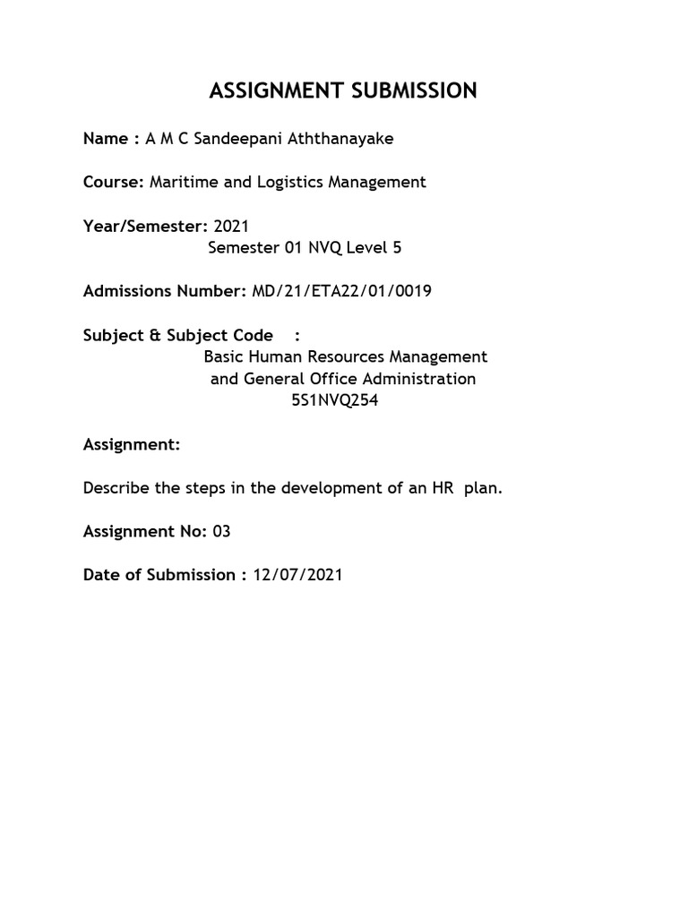 A M C S Aththanayake HR Plan | PDF | Human Resource Management | Strategic Planning