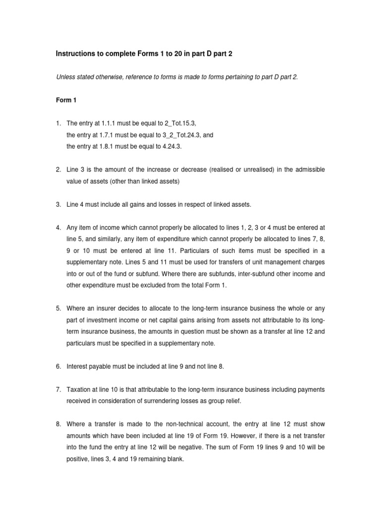 Instructions To Complete Forms 1 To 20 in Part D Part 2 | PDF ...