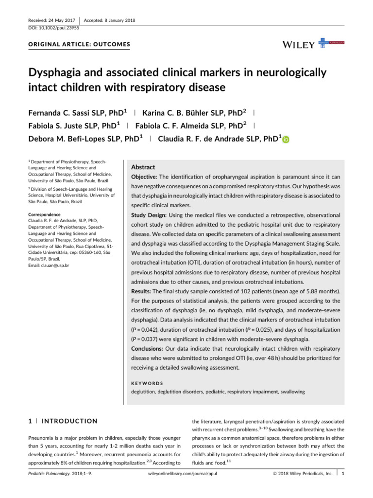 Dysphagia in Children with Respiratory Disease | PDF | Medical Specialties