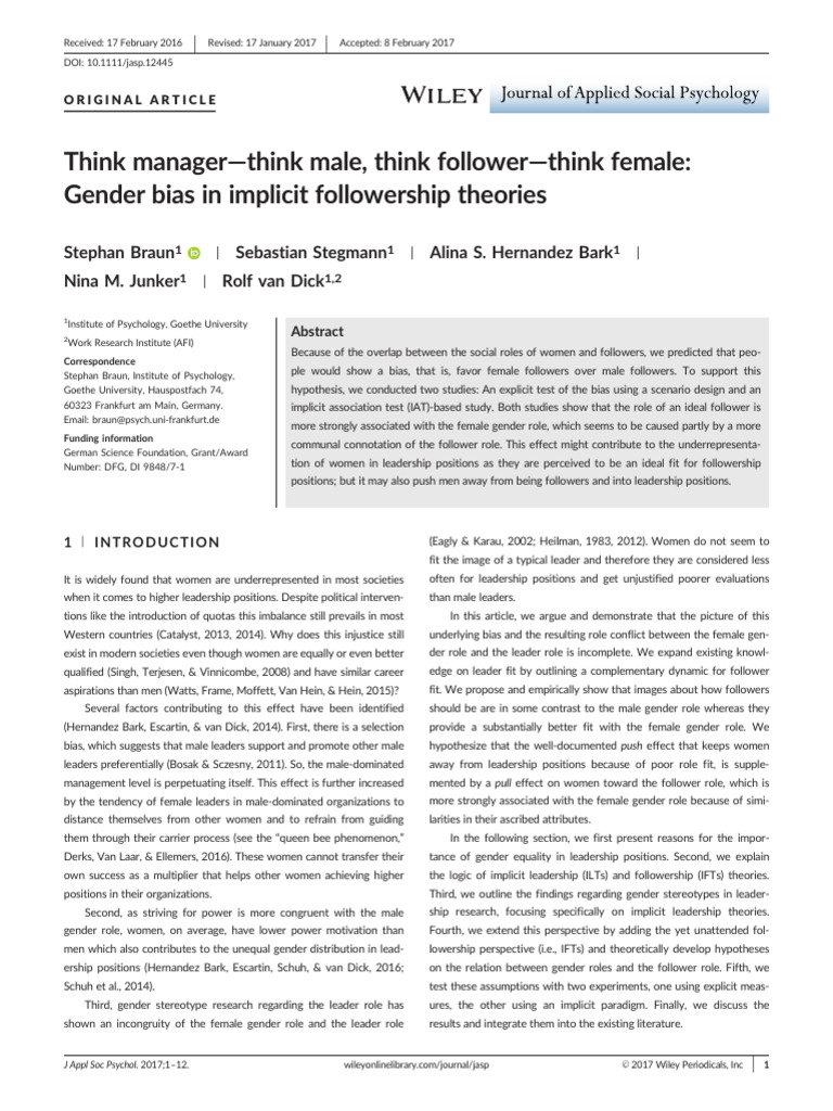 Manager Think Male Think Follower Think Female | PDF | Gender Role ...
