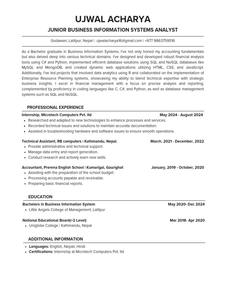 Ujwal Acharya Professional Resume | PDF