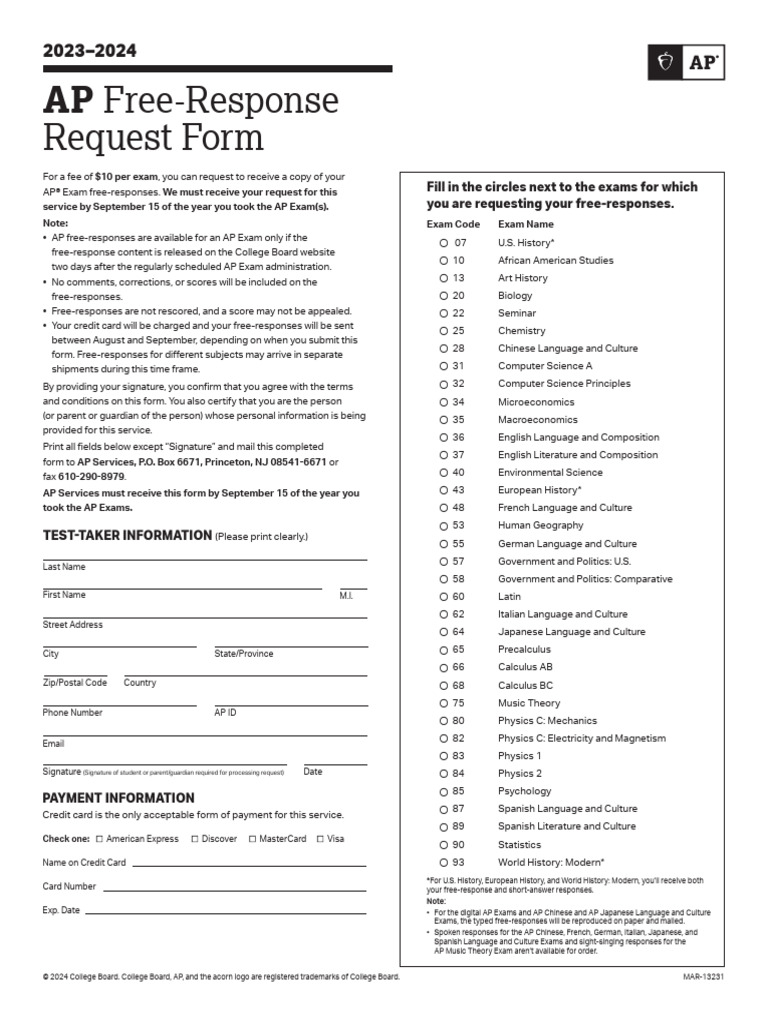 ap-free-response-booklet-request-form | PDF | Advanced Placement