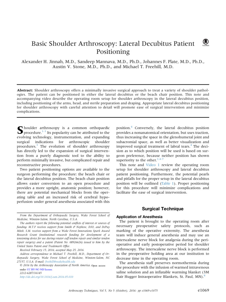 Basic Shoulder Arthroscopy - Lateral Decubitus Patient Positioning ...