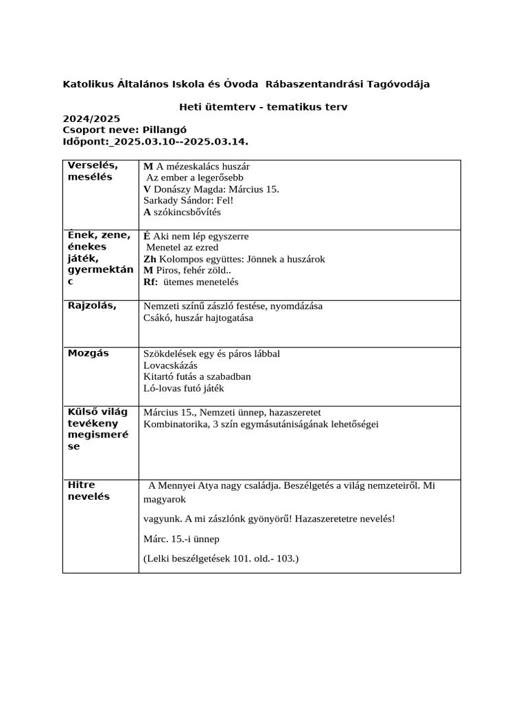 Heti Tervezet Március 15 | PDF