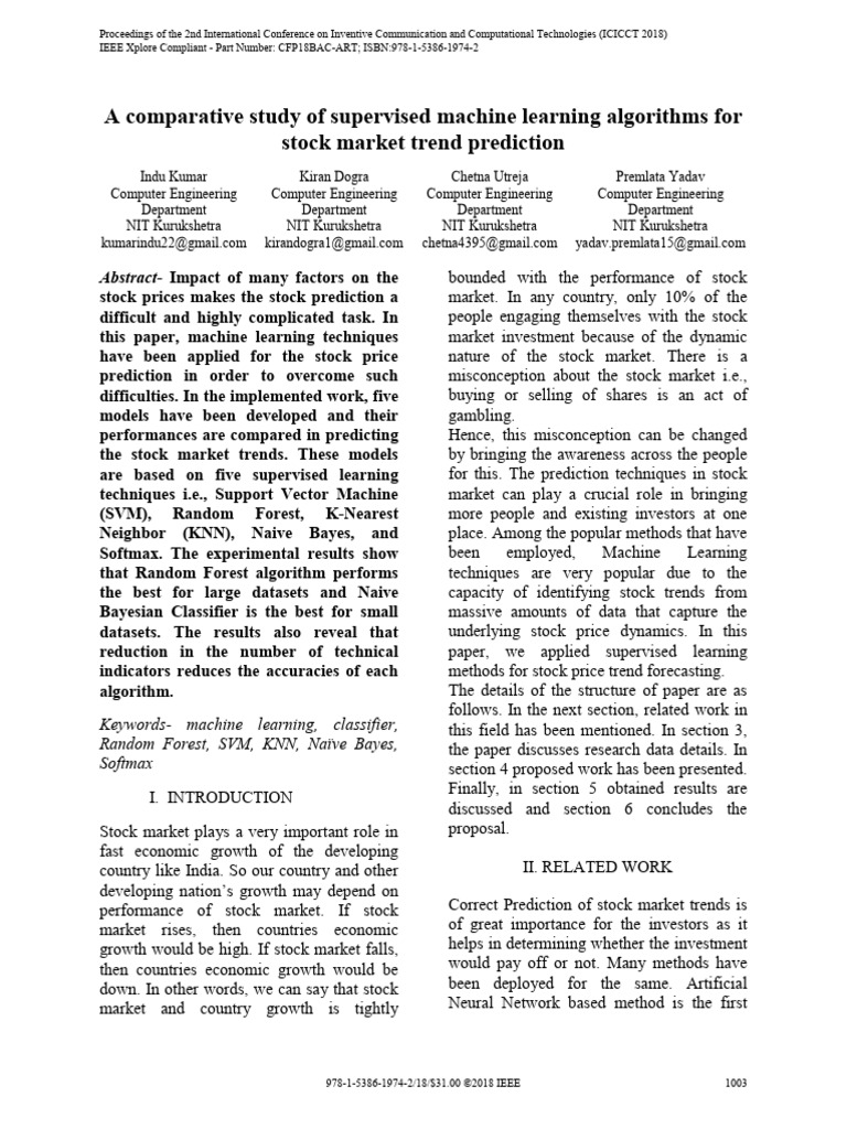 A Comparative Study of Supervised Machine Learning Algorithms For Stock Market Trend Prediction ...