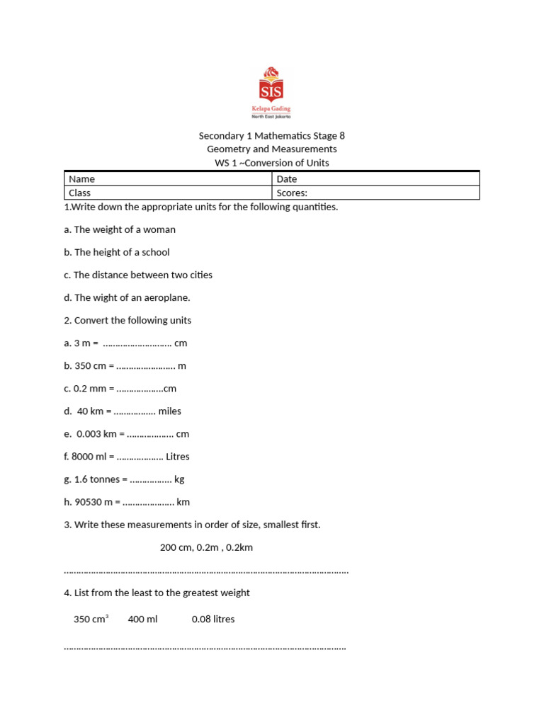 Secondary 1 Mathematics Stage 8 Conversion of Units and Area of 2D ...