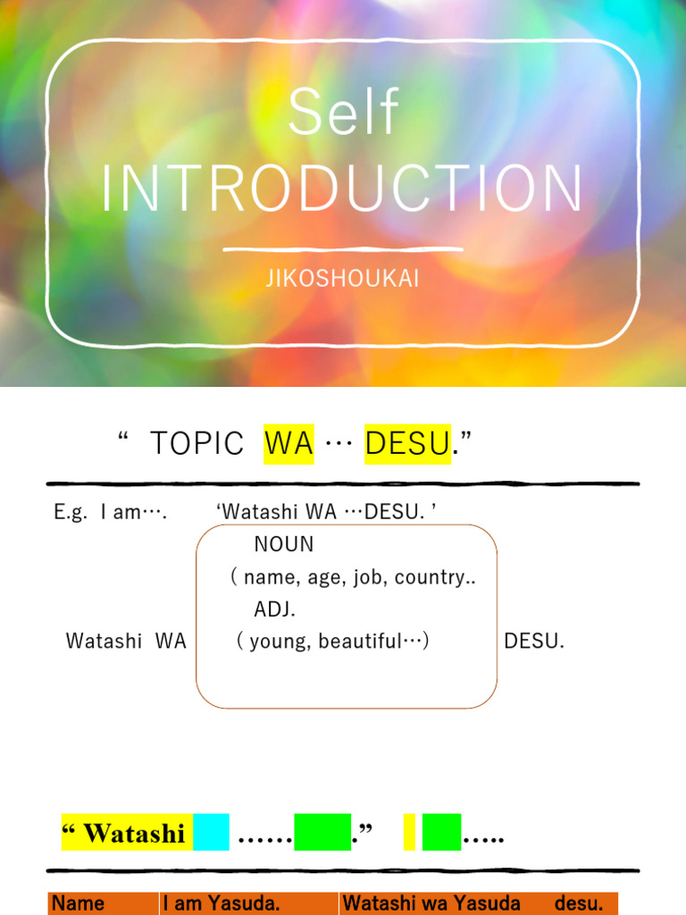 第2課 自己紹介 Self introduction 1 国 仕事 数 年齢 発音 1 | PDF