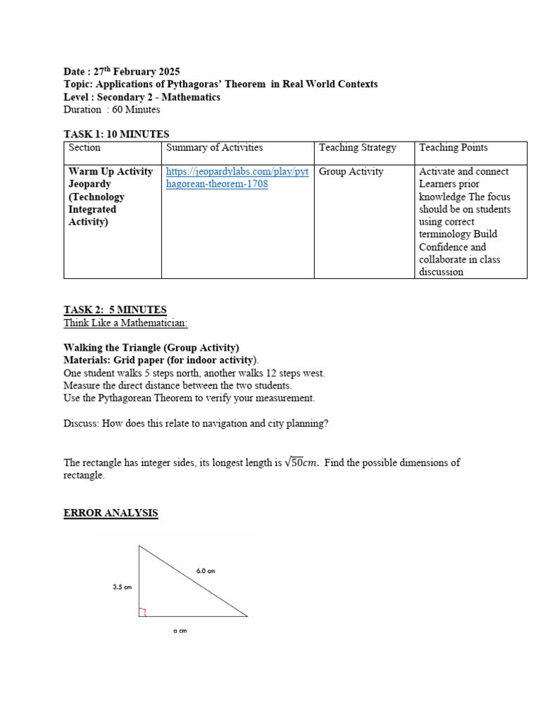 Pythagorean Theorem in Jeopardy Format | PDF | Mathematics