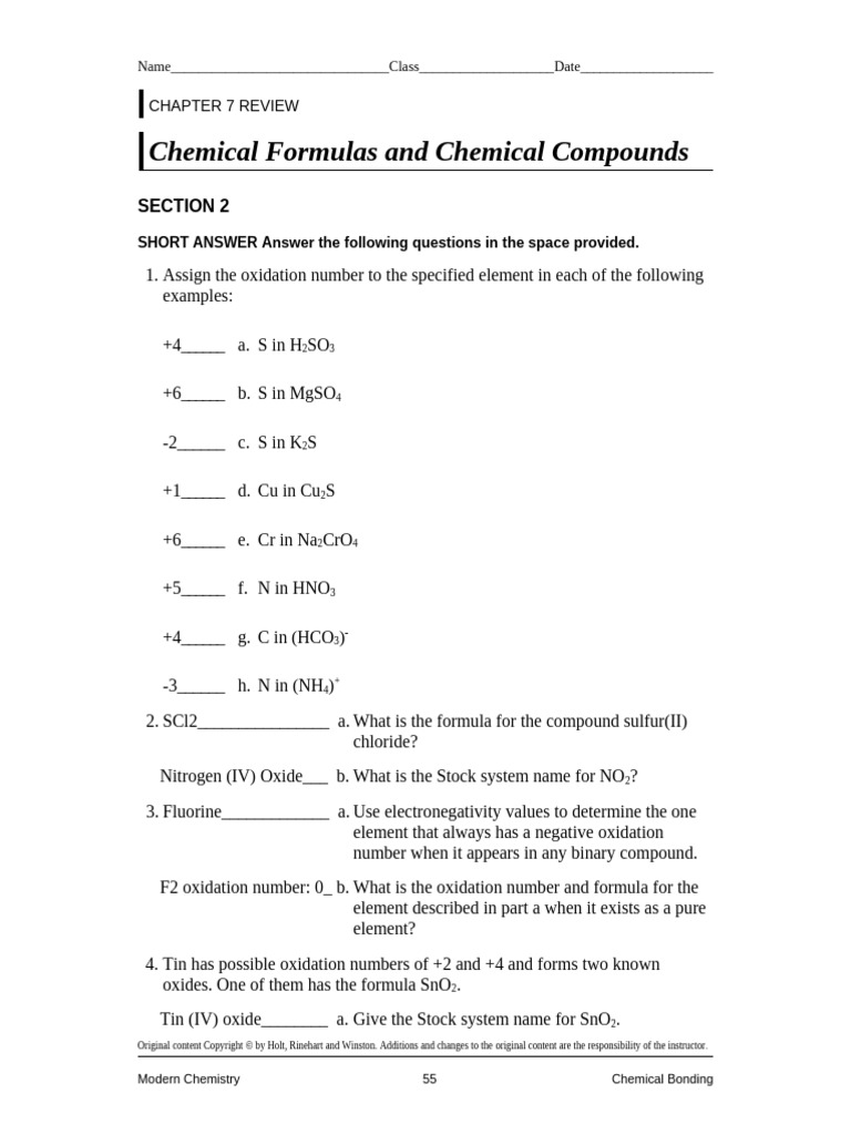 Oxidation Numbers Practice | PDF | Oxide | Chemical Compounds