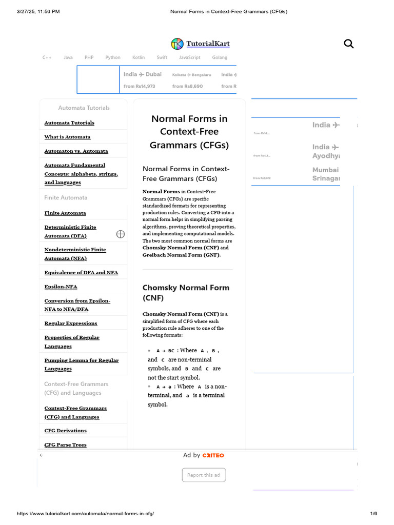 Normal Forms in Context-Free Grammars (CFGS) | PDF | Automata Theory | Models Of Computation