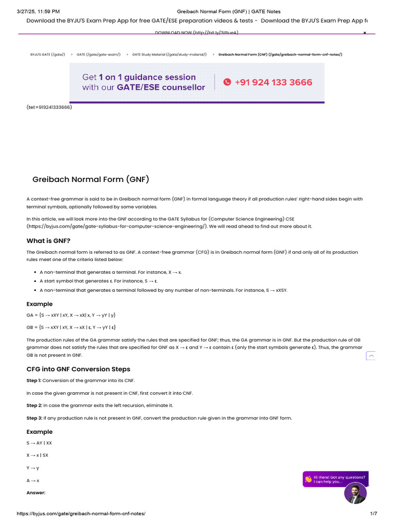 Greibach Normal Form (GNF) _ GATE Notes | PDF | Student Assessment And ...