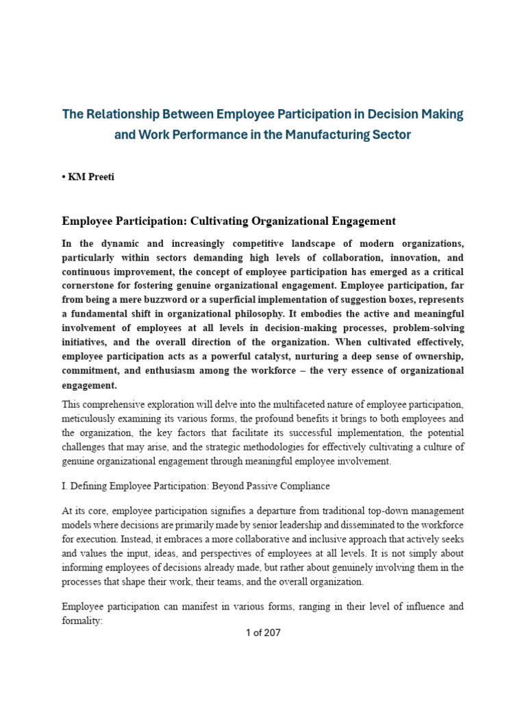 The Relationship Between Employee Participation in Decision Making and Work Performance in The ...