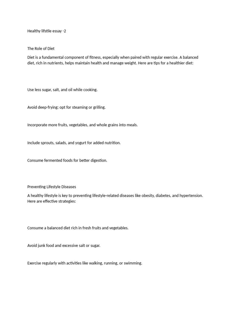 Healthy Lifestyle Essay 2 | PDF | Healthy Diet | Diet (Nutrition)