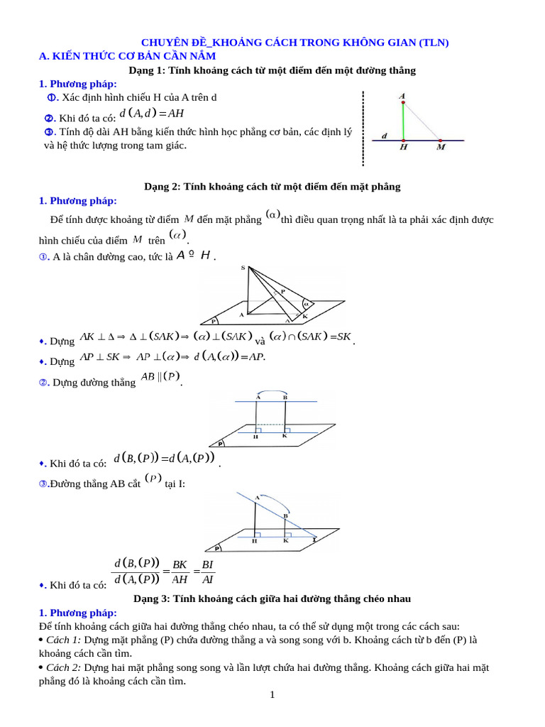 Chuyên Đề. Khoảng Cách Trong Không Gian - 12A TLN | PDF