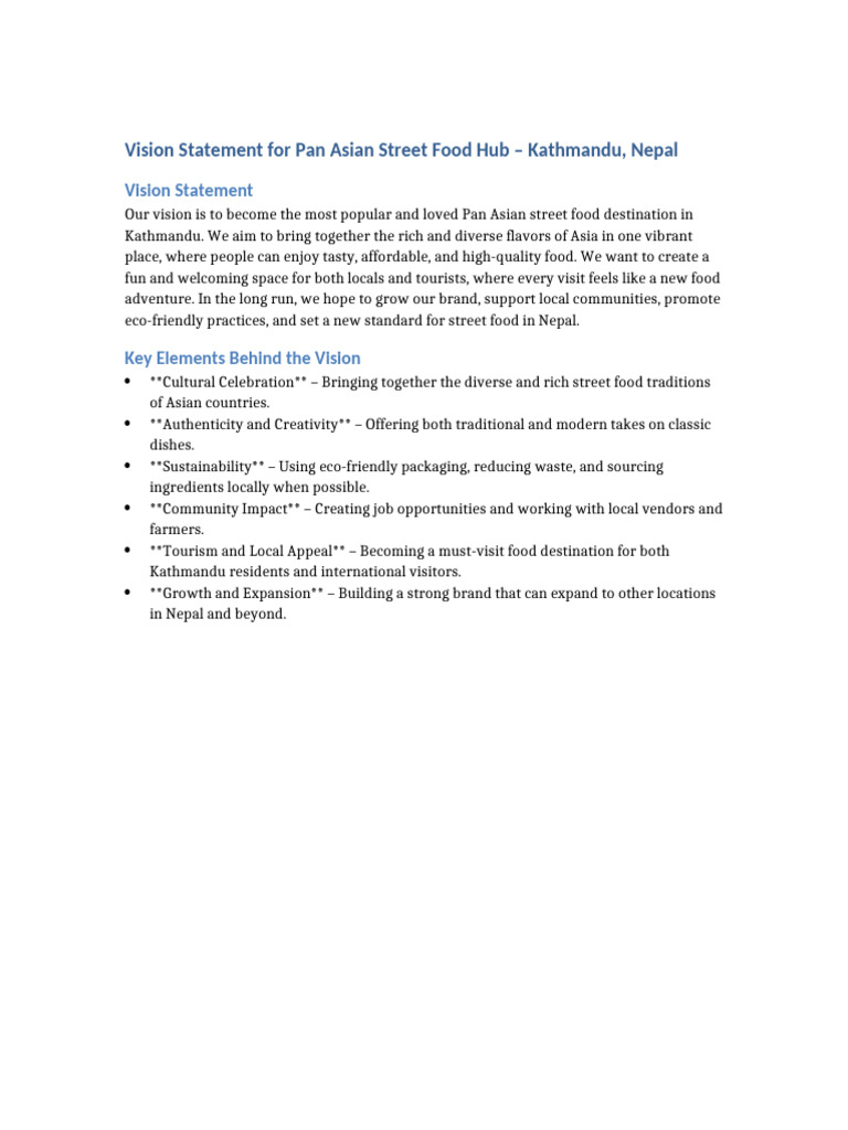 Pan Asian Street Food Hub Vision in Kathmandu | PDF