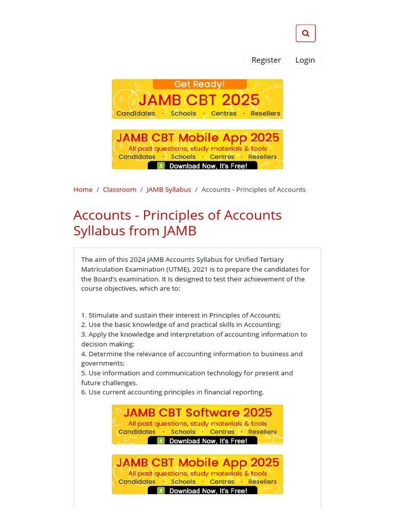 Accounts - Principles of Accounts Syllabus From JAMB - Myschool | PDF ...