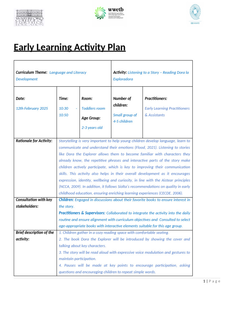 CPCS Activity Plan Reading | PDF | Early Childhood Education | Reading Comprehension