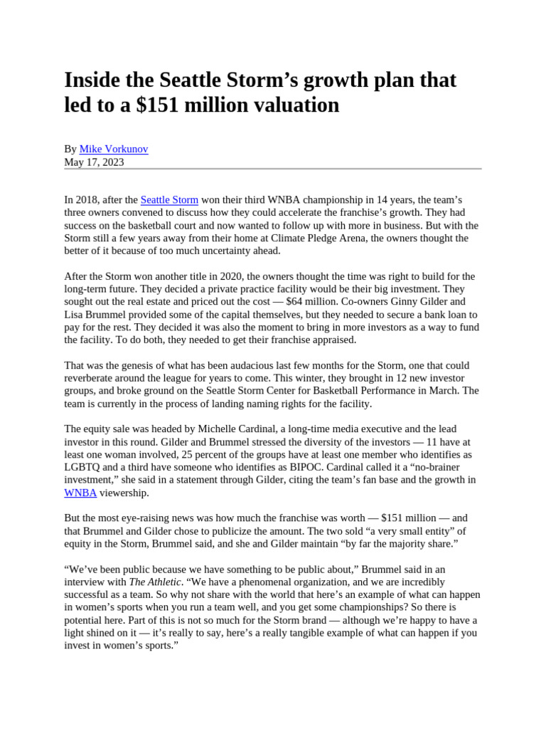 Seattle Storm's $151M Valuation Growth Plan | PDF | Major League Soccer ...
