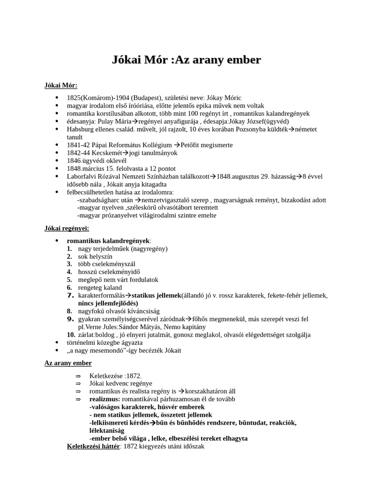 Jókai Mór Az Arany Ember | PDF
