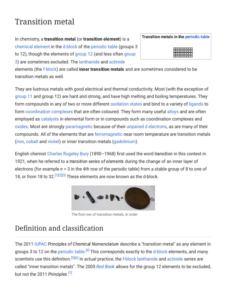 Transition Metal - Wikipedia | PDF | Transition Metals | Electron ...