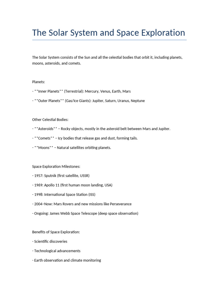 The Solar System and Space Exploration | PDF