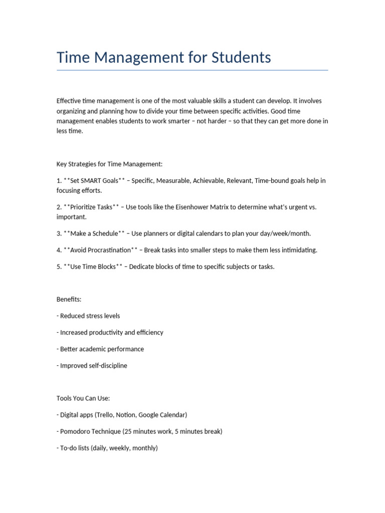 Effective Time Management for Students | PDF