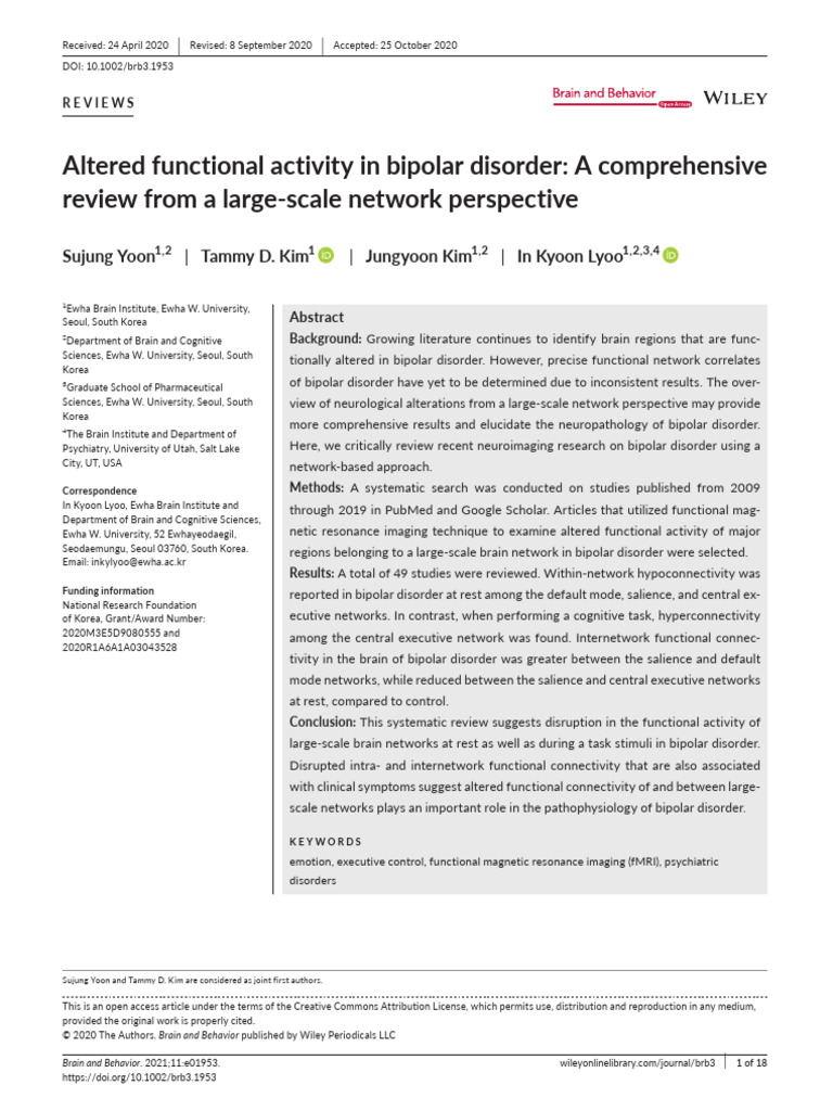 Altered Functional Activity in Bipolar Disorder A | PDF | Cingulate ...