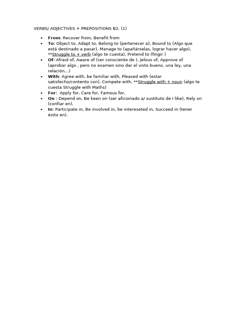 VERBS,Adjectives Prepositions 1. | PDF