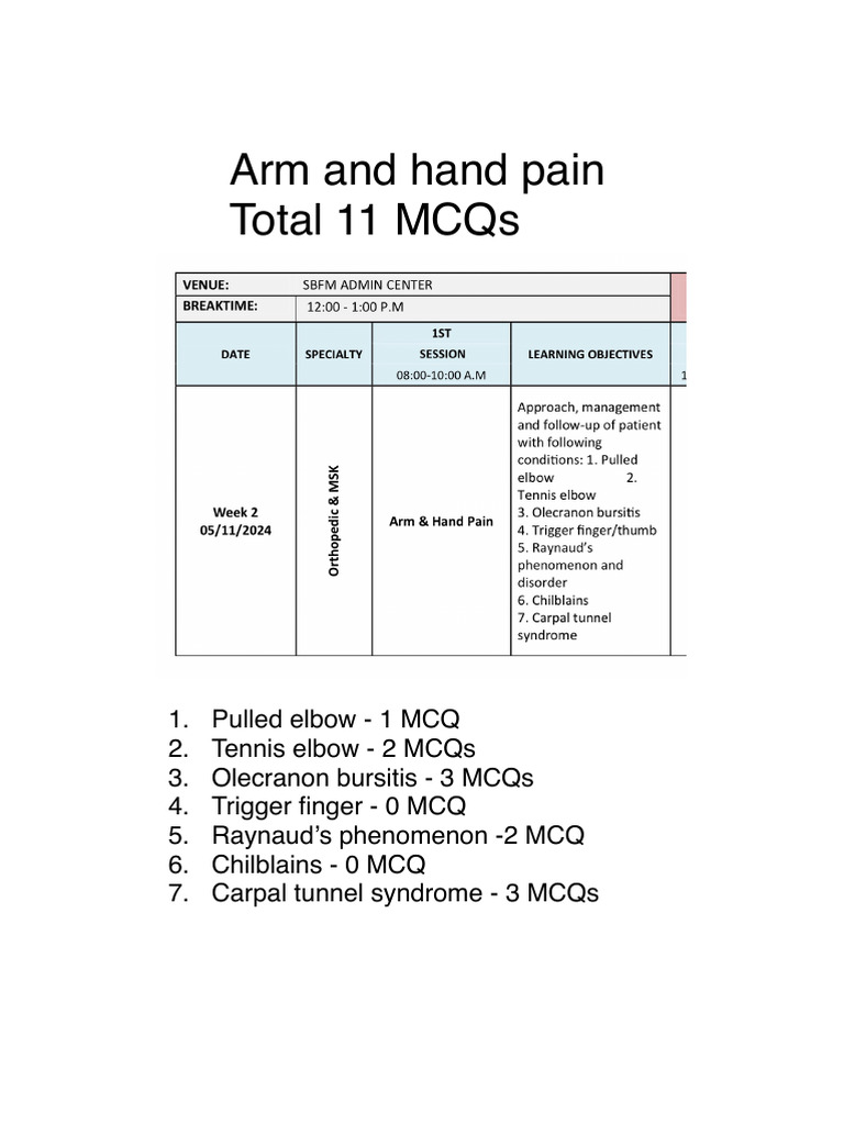 Arm and Hand Pain - Amboss Qs | PDF