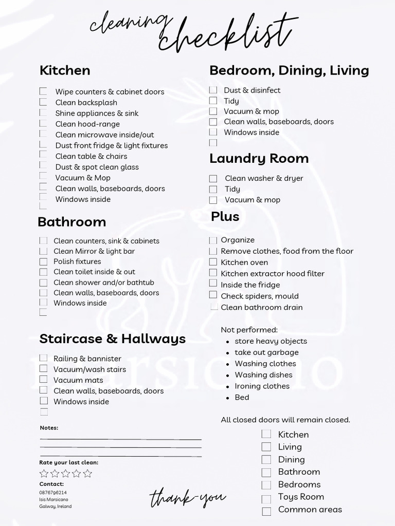 Black and White Professional House Cleaning Checklist | PDF | Bathroom ...