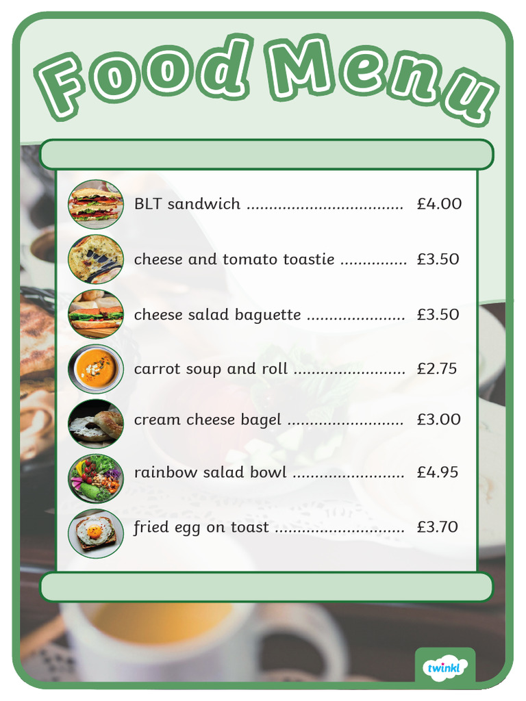 Café Menu Role Play Resources | PDF