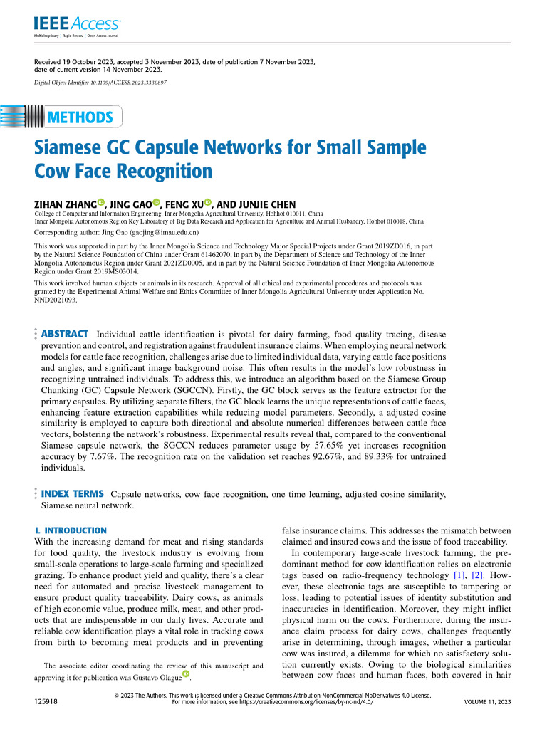 Siamese GC Capsule Networks For Small Sample Cow Face Recognition | PDF ...
